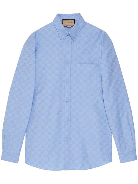 Gucci GG Supreme Cotton Shirt In Blue Lyst