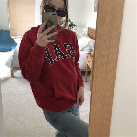 Amazing Red Gap Hoodie No Signs Of Wear And Fits Depop