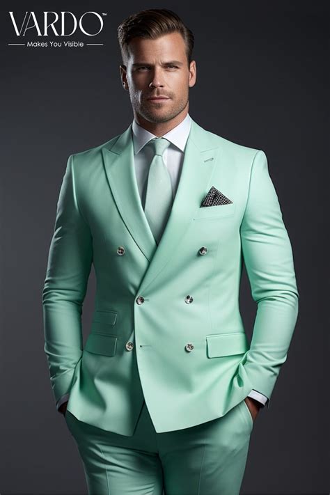 Mint Green Double Breasted Business Suit For Men Modern Slim Etsy