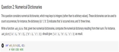 Solved Python Please This Question Considers Numerical Dictionaries 1 Answer