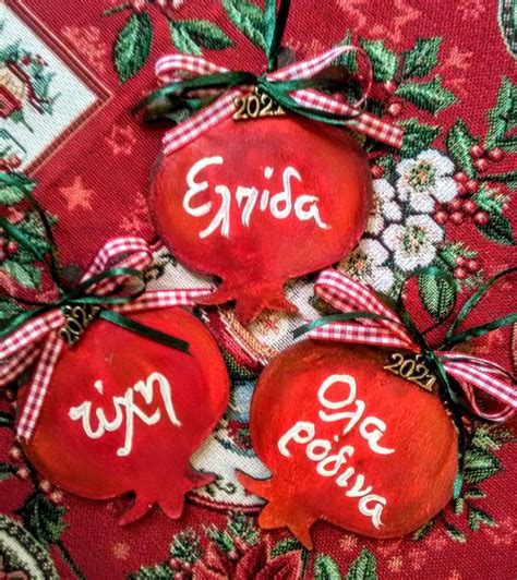 Ξύλινα πλακέ ρόδια με ευχές ️ Christmas Ornaments Handmade Christmas