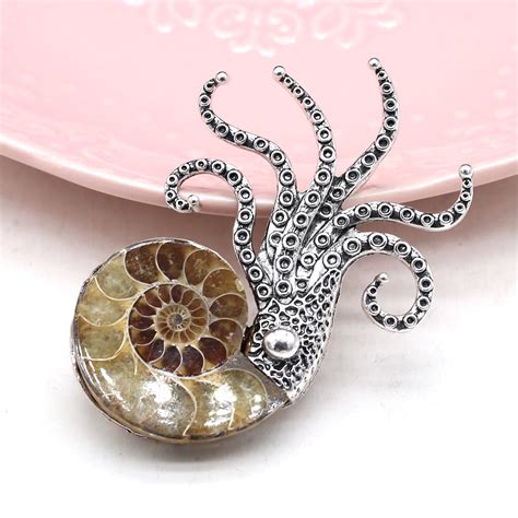 패션 자연 보석 스톤 쉘 여성을위한 핀 브로치 남성 문어 모양의 산호 옥 펜던트 Diy 목걸이 보석 선물 만들기 Aliexpress