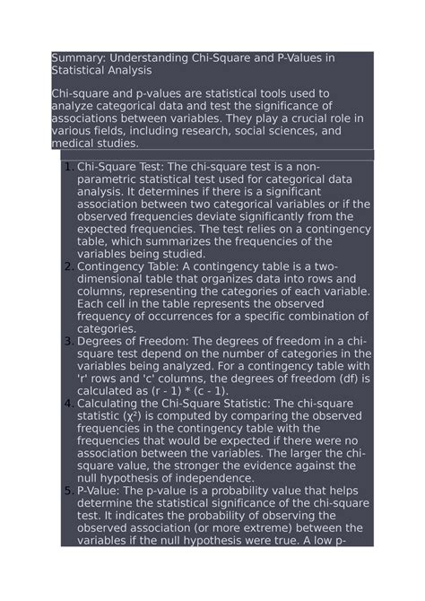 Understanding Chi Square And P Values In Statistical Analysis Summary Understanding Chi Square And P Values In Statistical Analysis Summary