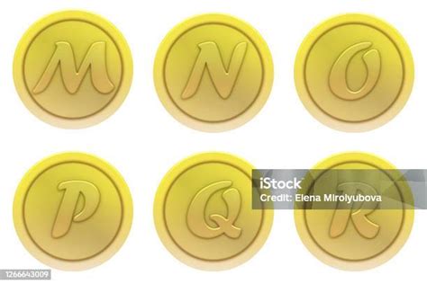 편지 M 편지 N 편지 O 편지 P 편지 Q 편지 R 알파벳 황금 동전의 일러스트 세트 동전에 대한 스톡 벡터 아트 및 기타