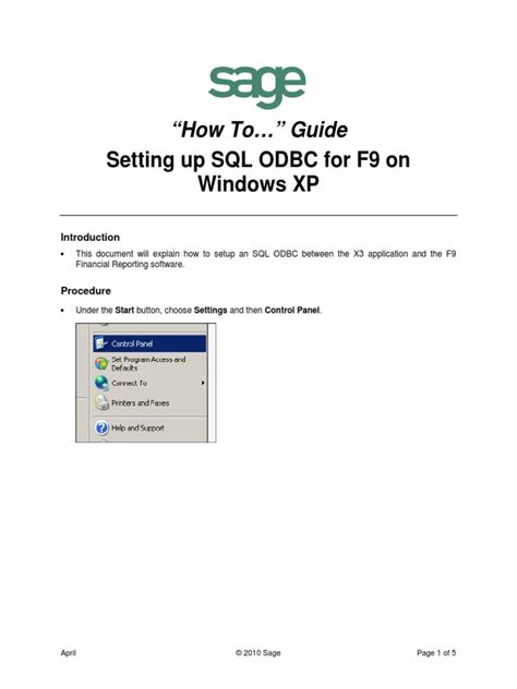 Sage X3 User Guide Htg Setting Up Sql Odbc For F9 Pdf Pdf Computers