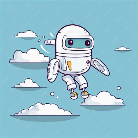 Premium Photo Illustration Of A Robot Flying Through The Air With Clouds In The Background