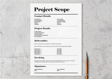 Project Scope Template Pdf And Word Document Digital Download Print At Home Statement Of