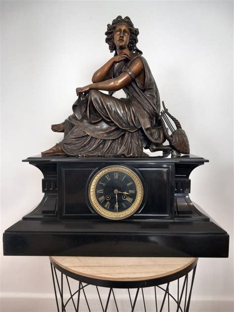 Figural Mantel Clock Napoleon III Marble Spelter 1850 1900 Marble