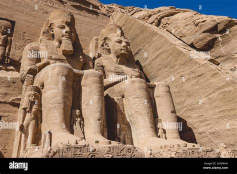 The Main View Of An Entrance To The Great Temple At Abu Simbel With Ancient Colossal Statues Of