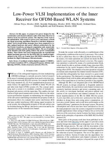 pdf low power vlsi implementation of the inner receiver for ofdm