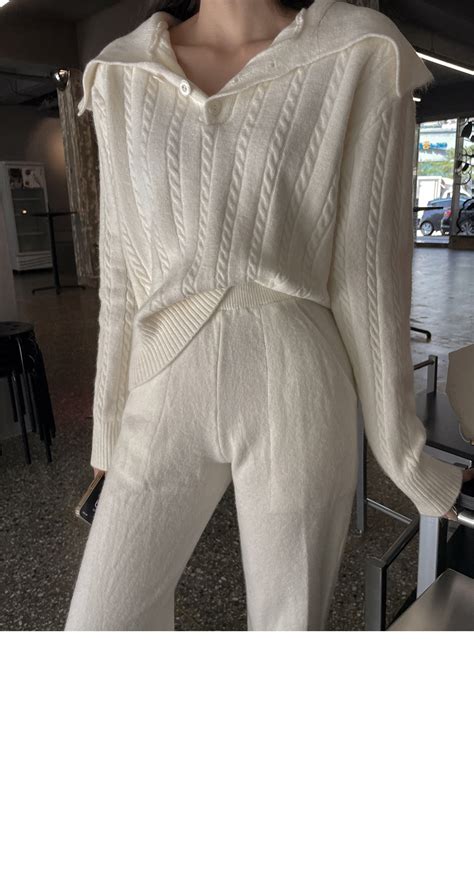 메이빈스 보니 꽈배기 니트and팬츠set니트세트 팬츠세트 니트바지 카라니트 꾸안꾸 세트 데일리 스웨터