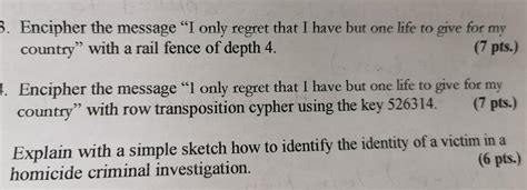 solved 3 encipher the message “i only regret that i have