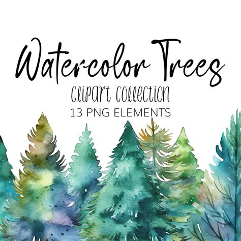 Watercolor Trees Clipart Png Instant Download Etsy Australia