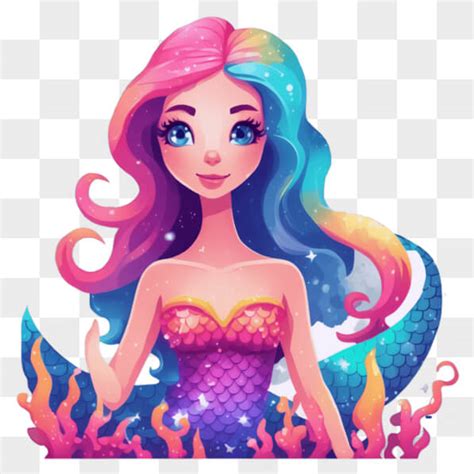 Download Colorful Mermaid Surrounded By Flames Cartoons Online Creative Fabrica
