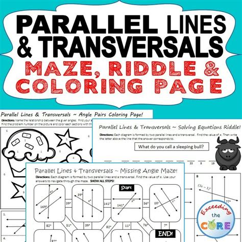 PARALLEL LINES And TRANSVERSAL Maze Riddle Color By Number Fun MATH