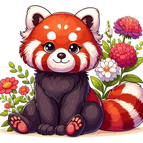 귀여운 레드 판다 터 만화 일러스트레이션 프리미엄 Ai 생성 벡터