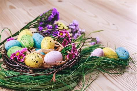 Premium Photo Happy Easter Easter Background Bright Colorful Eggs In
