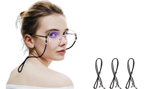Xfentech 3 Pcs Black Glasses Straps Unisex Universal Leather Eyeglass Chain Lanyard Non Slip