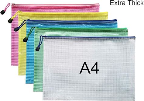 A4 Document Folder File Zipper Bags Plastic Wallets Folder Extra Thick 5pcs A4 Zip Bag Amazon