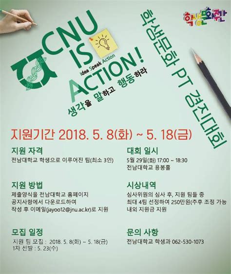 전남대학교 2018 상반기 학생문화 주간 Cnu Is Action 전남대 학생문화 Pt 경진대회