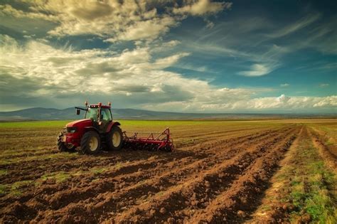 Premium Photo Agrarian Landscape Tractor In Action