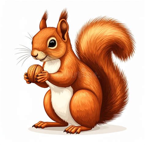Cute Red Squirrel Holding A Nut Stock Illustration Illustration Of Detailed Rodent 386961569