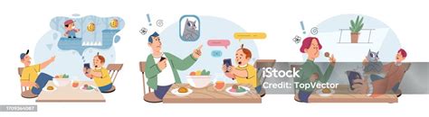 휴대폰과 태블릿을 들고 집에 있는 아이들 아이들은 잠들기 전에 침대에 누워 가제트를 사용합니다 Brand Name Smart