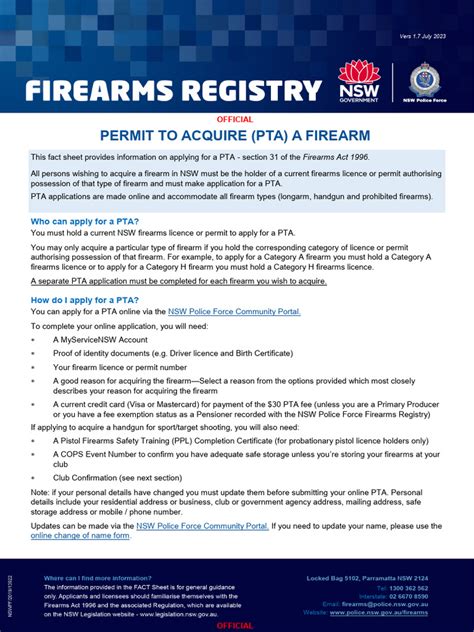 Permit To Acquire A Firearm Fact Sheet Pdf Handgun Firearms