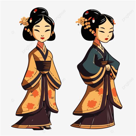 흐르는 의상을 입은 한 쌍의 동양 여성 만화 벡터 아시아 사람 클립 아트 만화 Png 일러스트 및 벡터 에 대한 무료 다운로드 Pngtree