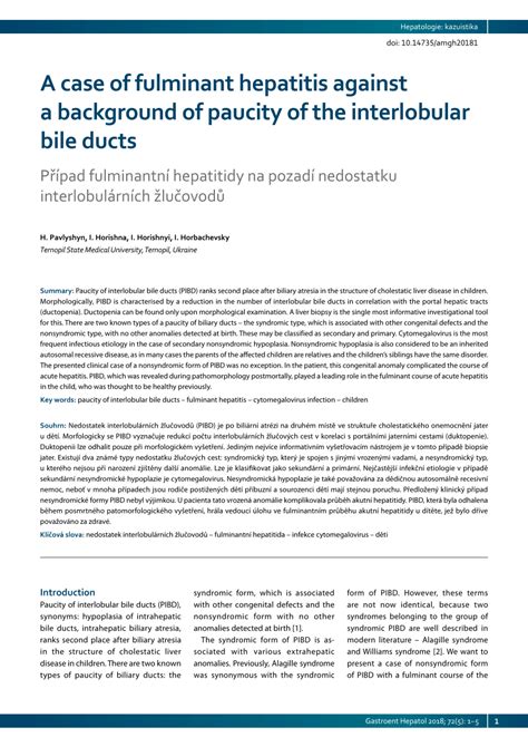 Pdf А Case Of A Fulminant Hepatitis On The Background Of The Paucity Of Interlobular Bile Ducts