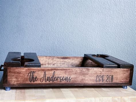 Wooden Wine Bottle And Wine Glass Serving Tray Table Décor Etsy Wine