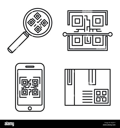 Qr Code Element Icons Set Outline Set Of Qr Code Element Vector Icons For Web Design Isolated
