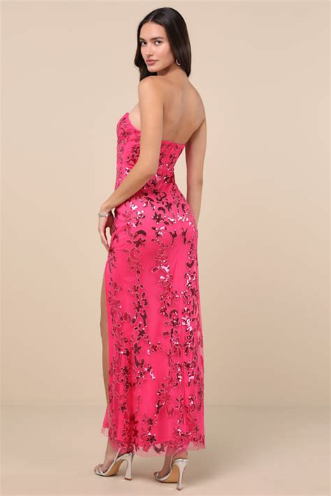 Lulus Hersilia Hot Pink Sequin Strapless Mermaid Maxi Dress Modesens