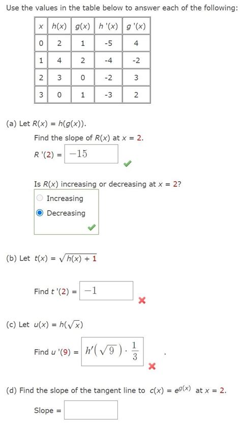 Solved Use The Values In The Table Below To Answer Each Of Chegg