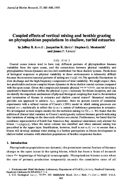 Pdf Coupled Effects Of Vertical Mixing And Benthic Grazing On Phytoplankton Populations In