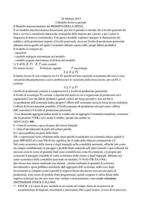 Modello Reddito Della Spesa Keynes Docsity