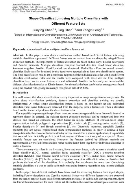 Shape Classification Using Multiple Classifiers With Different Feature Sets Scientificnet