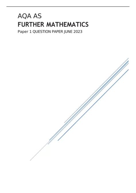 Aqa As Further Mathematics Paper 1 Question Paper June 2023 Aqa Mathematics 2023 Stuvia Us