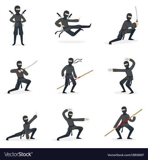 Japanese Ninja Assassin In Full Black Costume Vector Image