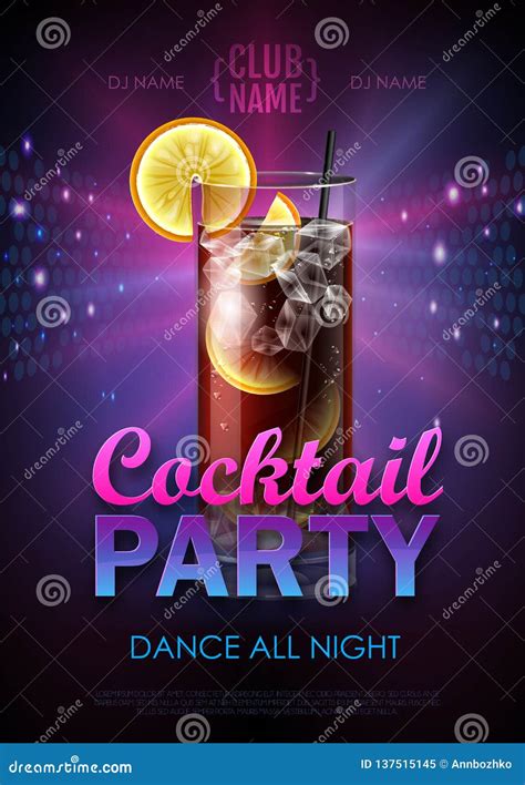 Disco Cocktail Party Poster Vector Illustration Stock Vector