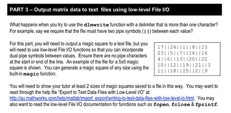 Solved Part 3 Output Matrix Data To Text Files Using