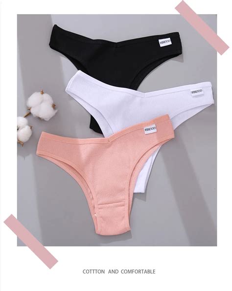 FINETOO 3Pcs Set Women Cotton Brazilian Panties M XL Female T Back