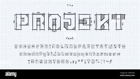 Architect Font Technical Type Sketch Engineer Typeface Vector