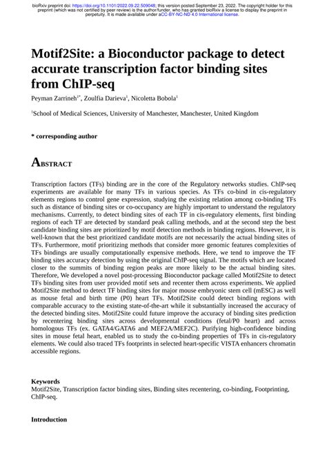 Pdf Motif2site A Bioconductor Package To Detect Accurate Transcription Factor Binding Sites