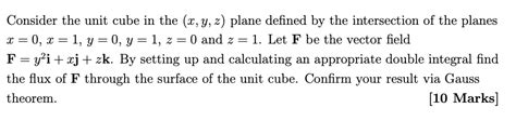 Solved Consider The Unit Cube In The X Y Z Plane Defined Chegg Com
