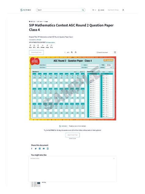 Sip Mathematics Contest Agc Round 2 Question Paper Class 4 Pdf Pdf Scribd Communication