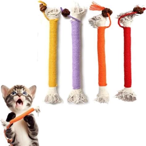 Amazon 猫 おもちゃ 4点セット 猫 玩具 紐 切れない 猫のおもちゃ歯磨き 猫ロープおもちゃ 運動不足とストレス解消 猫遊び 道具