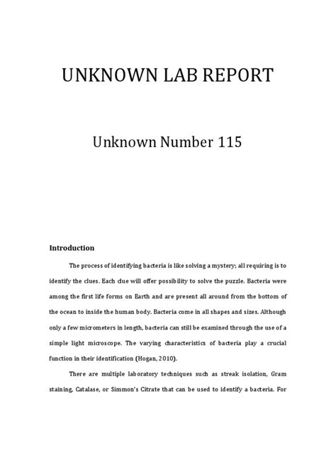 Unknown Lab Report Growth Medium Bacteria