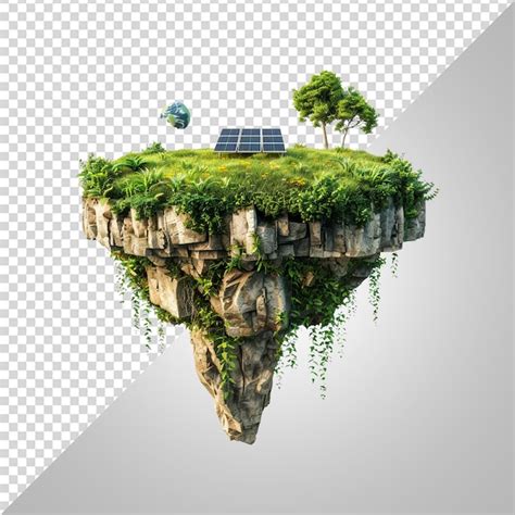 Floated Green Grass Island With Waterfall And Solar Png Premium Ai
