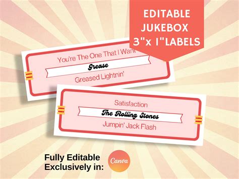 Editable Retro Jukebox Labels Song And Artist Label Etsy Labels Jukebox Songs